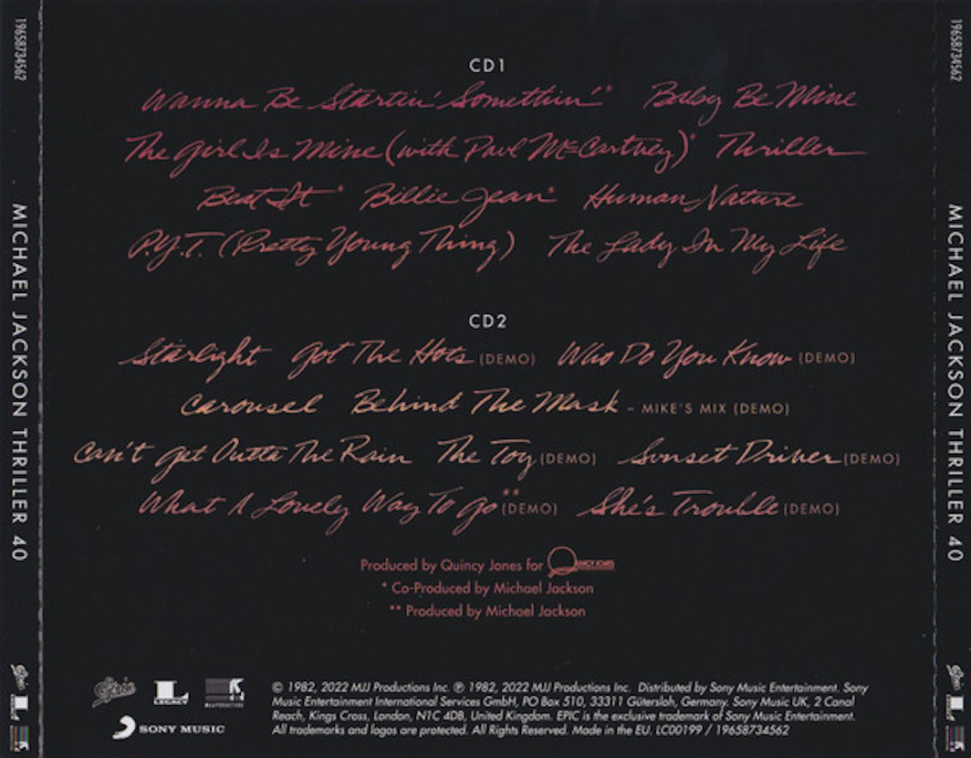 Michael Jackson Thriller Album Cover Back Michael Jackson Thriller